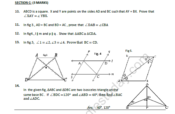 CBSE Class 9 Mathematics Triangles Worksheet Set B